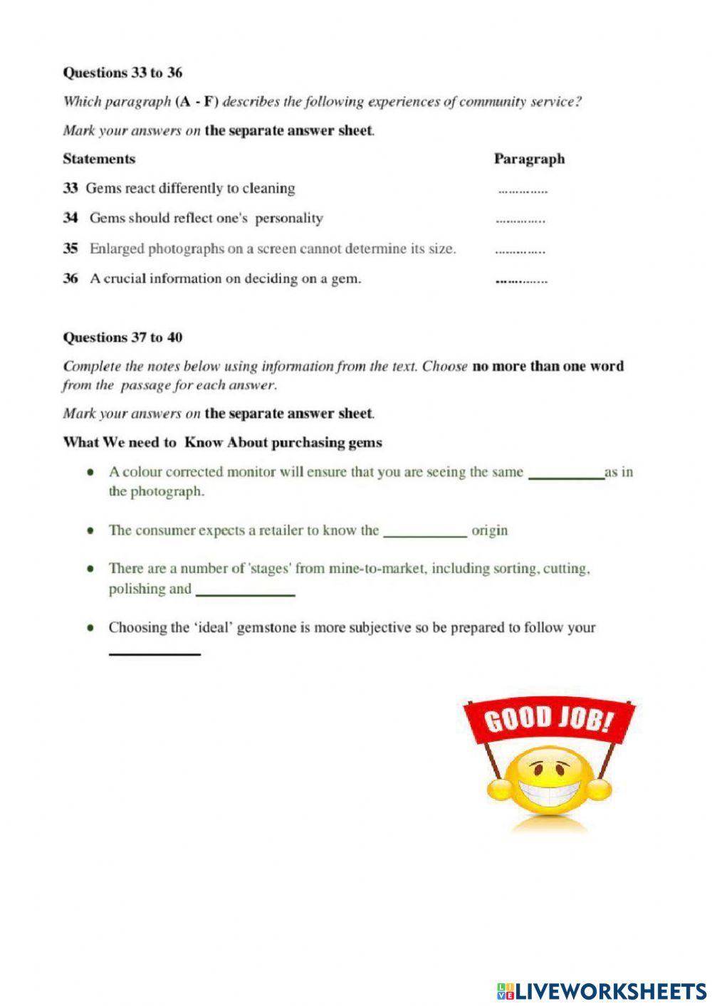 Reading- part 5 1519747 | tay ai chin | Live Worksheets