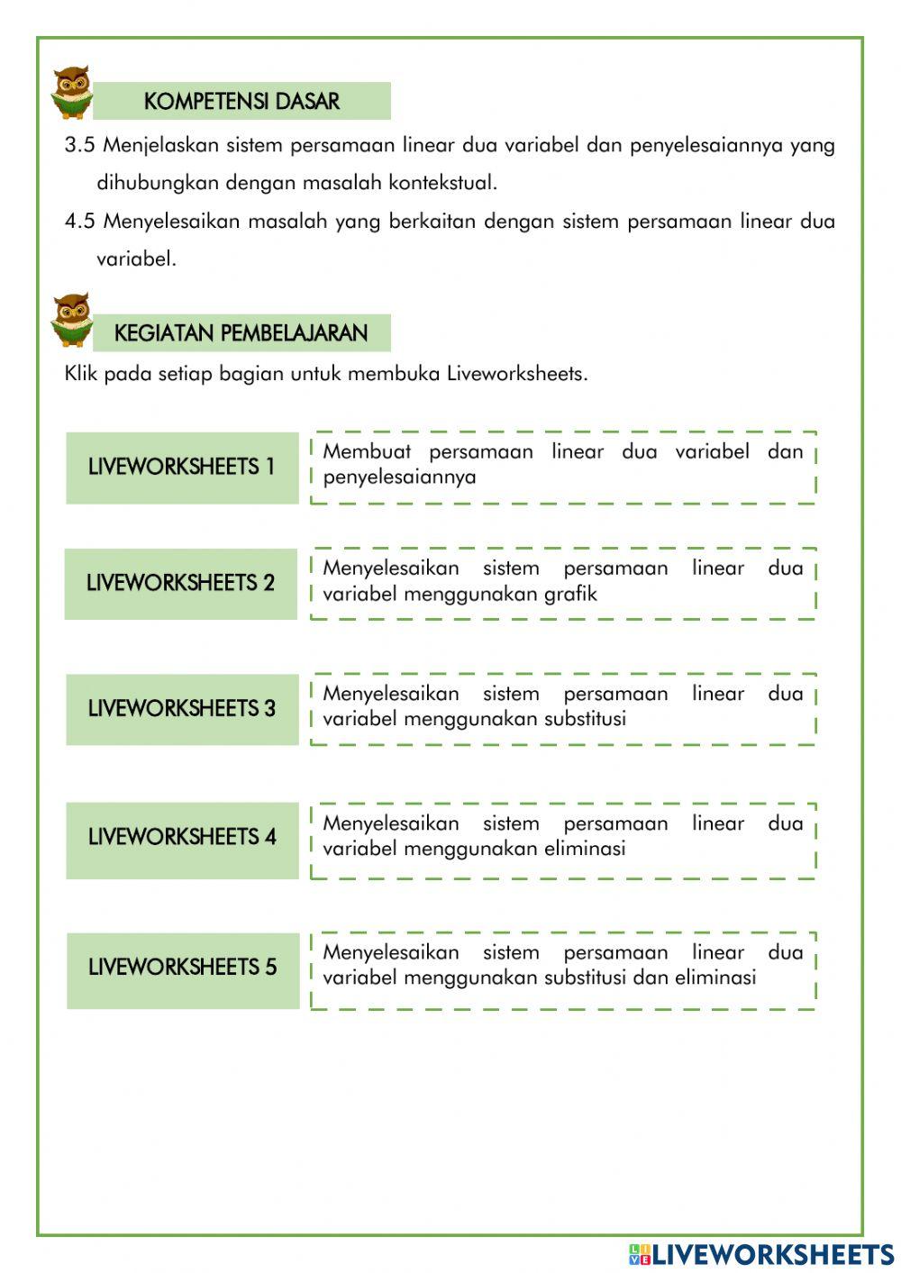 Liveworksheets SPLDV online exercise for | Live Worksheets