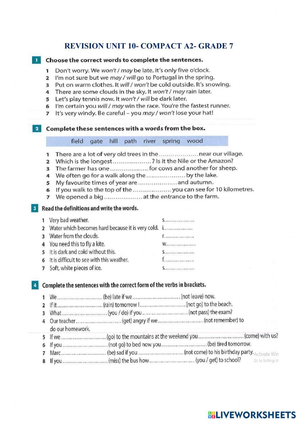 Unit 10-revision compact a2 worksheet | Live Worksheets