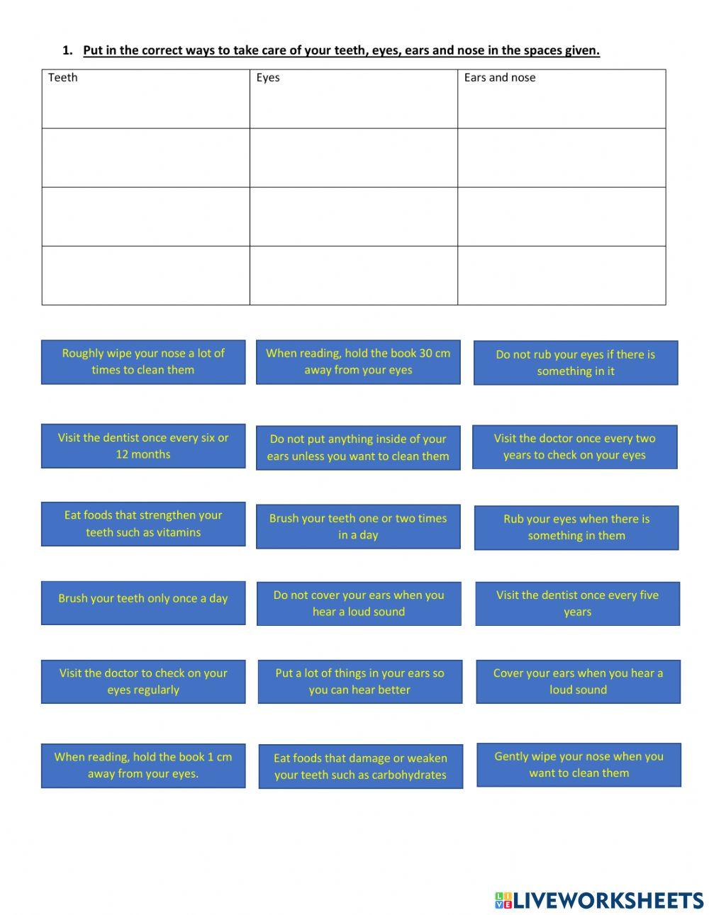 Caring for your… | Free Interactive Worksheets | 1520801