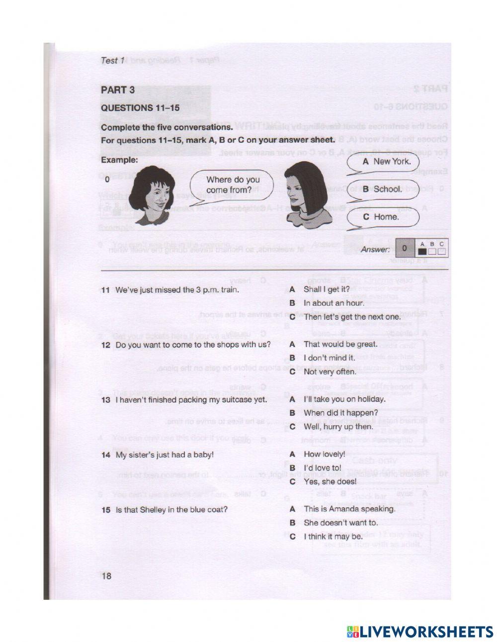 Test 1 online exercise for level A2 | Live Worksheets