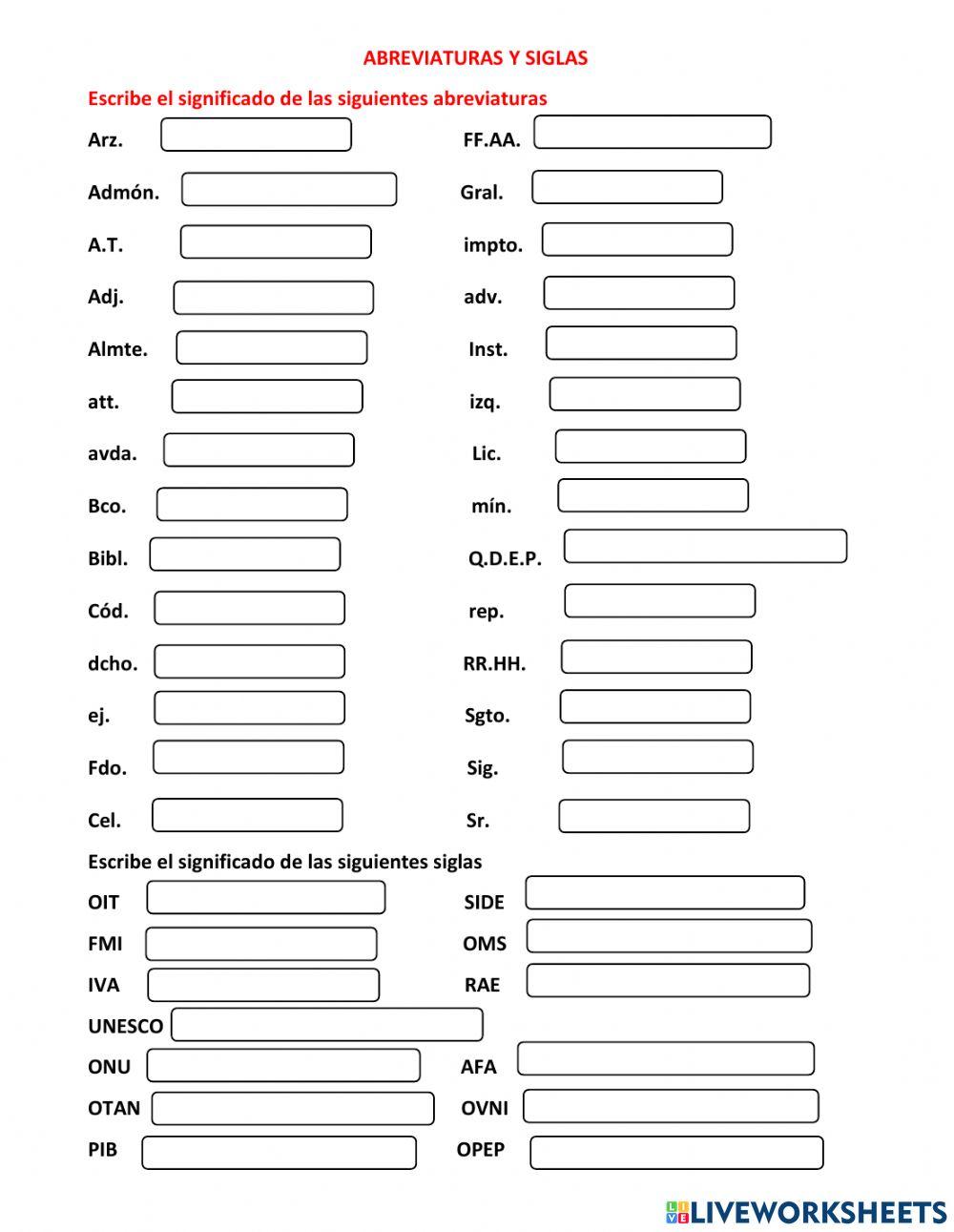 Siglas online worksheet | Live Worksheets