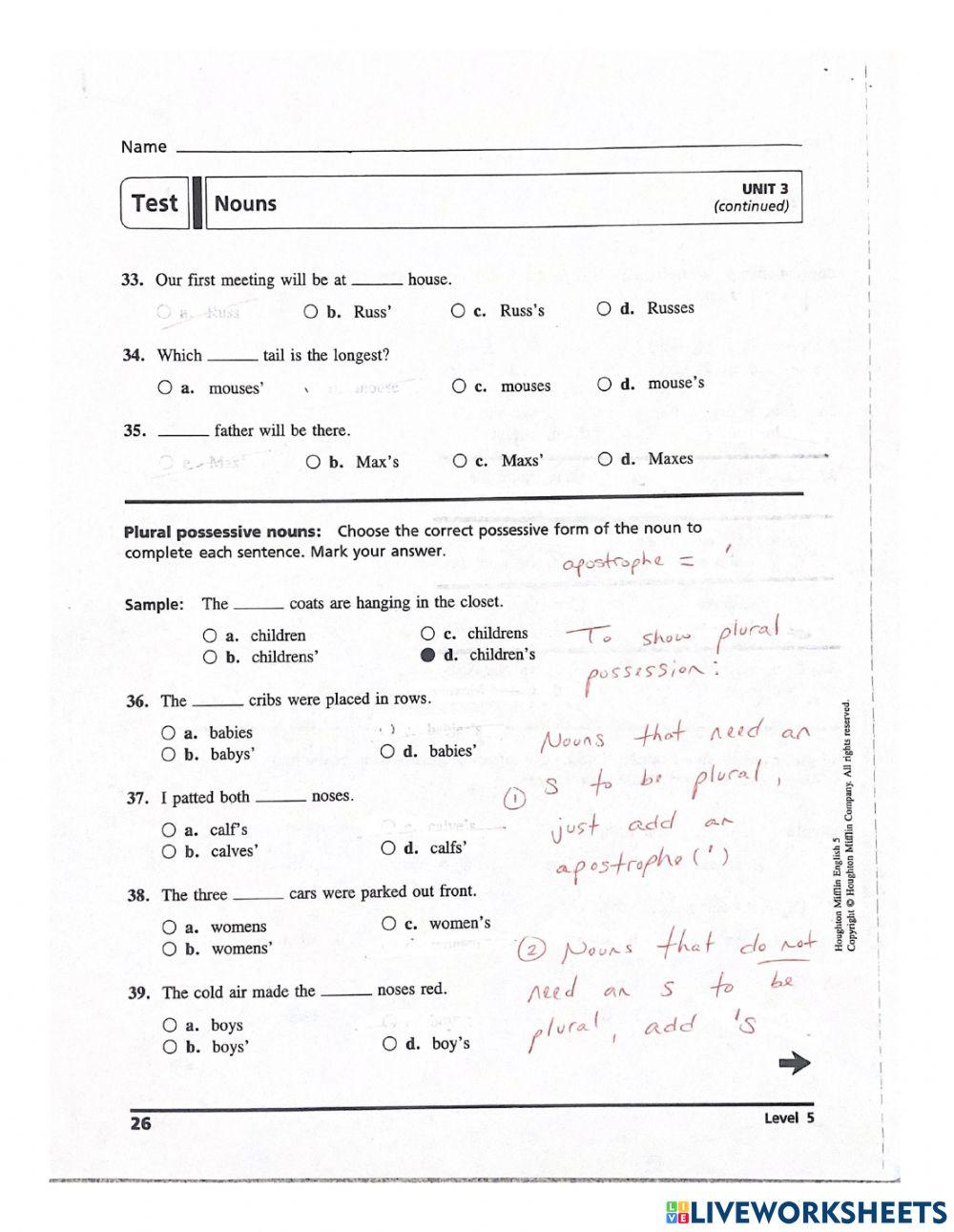 Noun Test (A) online exercise for | Live Worksheets