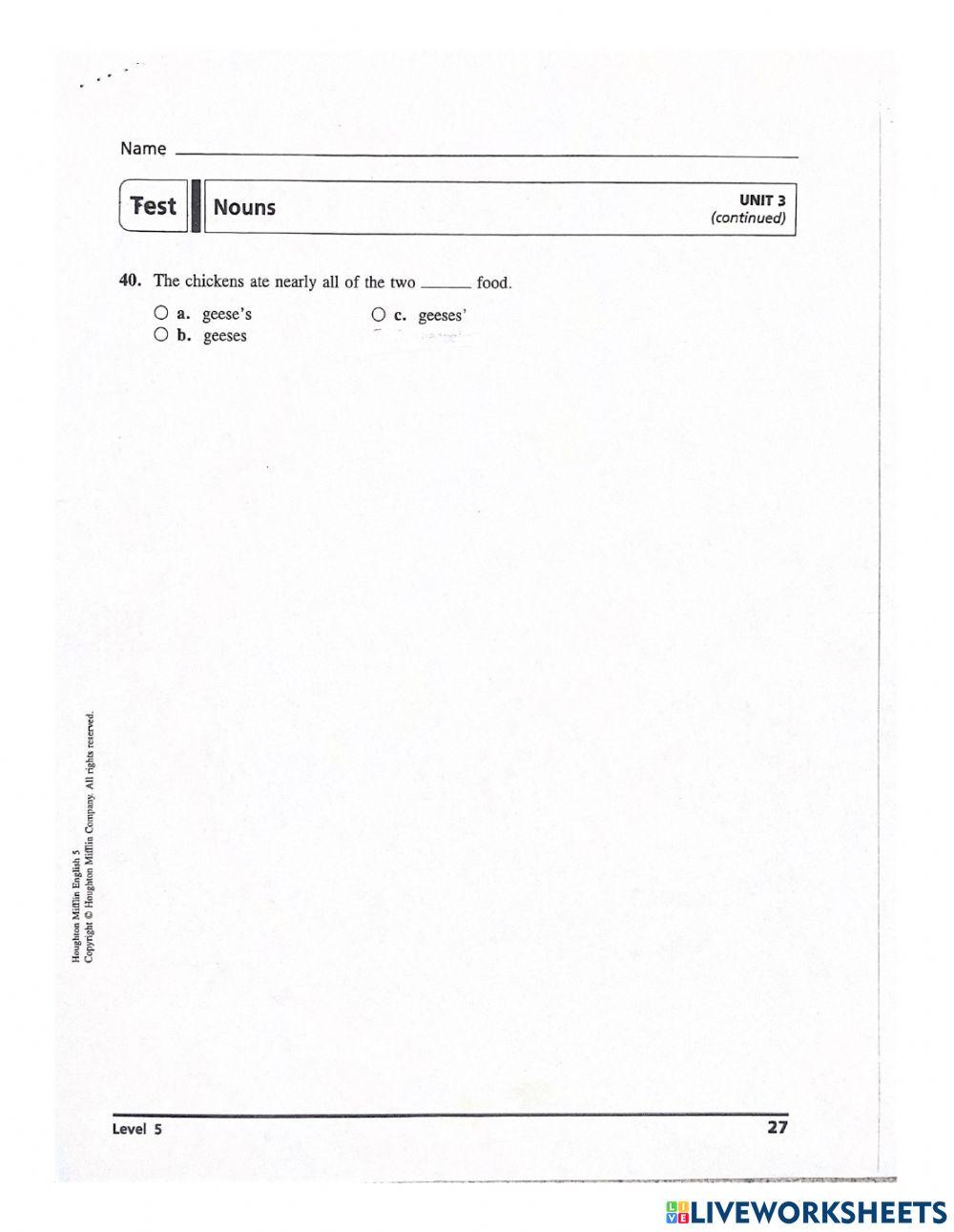 Noun Test (A) online exercise for | Live Worksheets