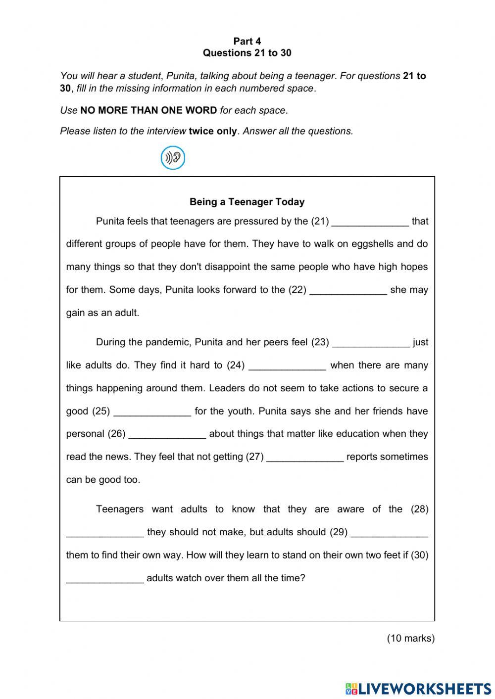 FORM 4 LISTENIN… | Free Interactive Worksheets | 3454098