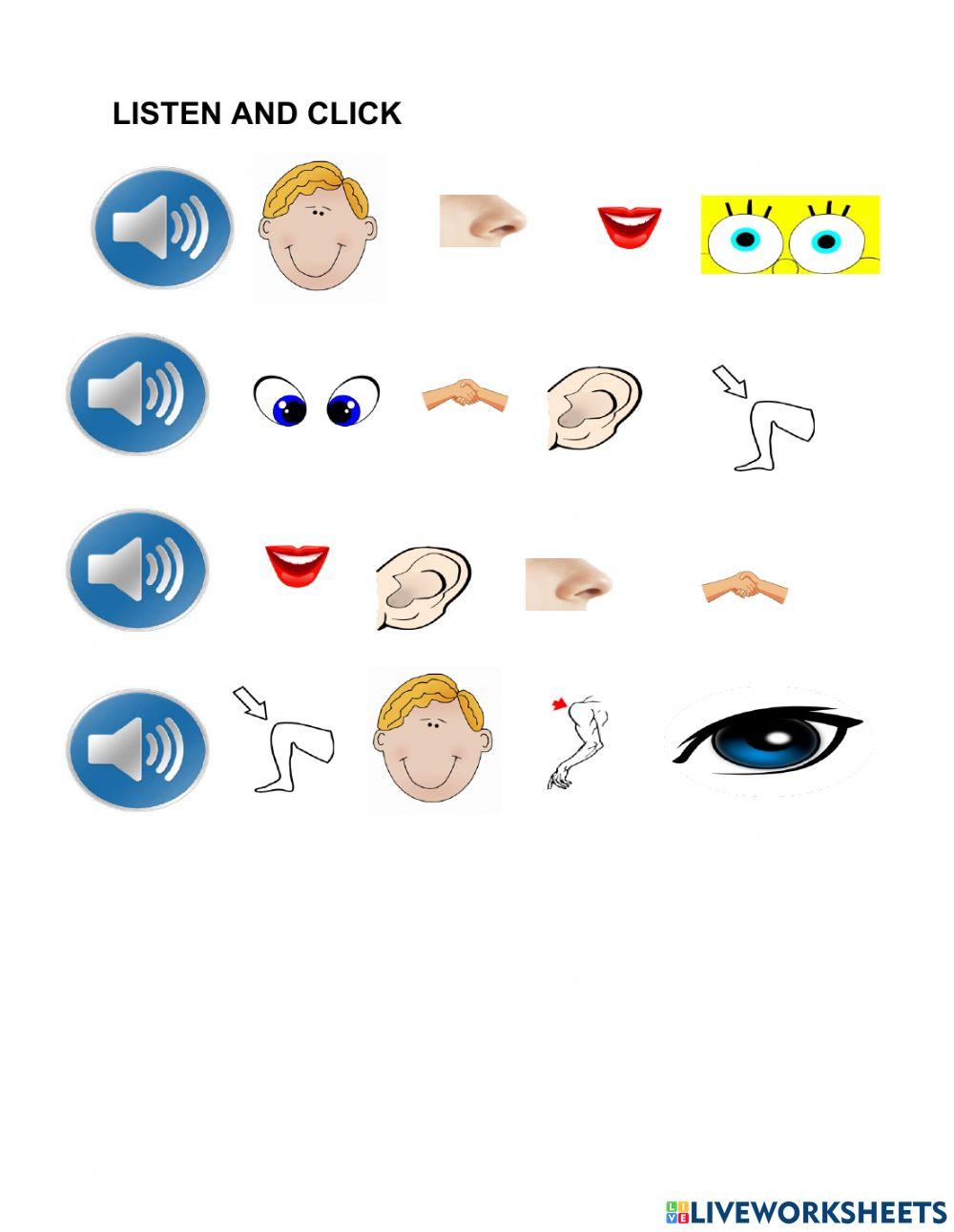 Body parts online exercise for Elementary | Live Worksheets