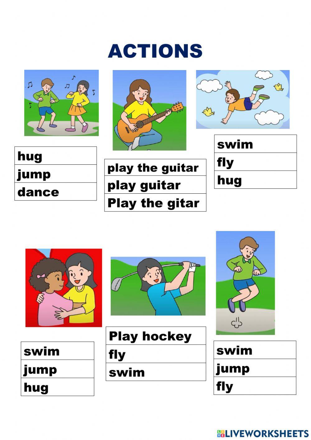 Actions choose worksheet | Live Worksheets