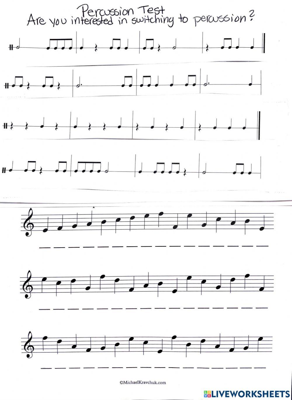 7th Grade Percussion Test 10.14 online exercise for | Live Worksheets