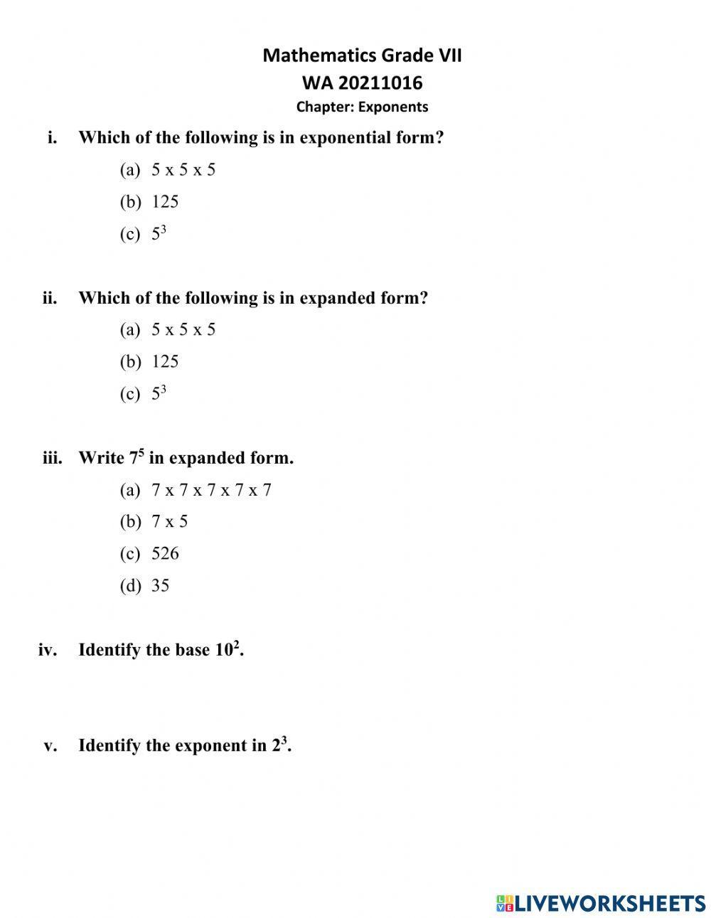 1522272 Exponent Fatemaquaidjohar50 LiveWorksheets 1522272-exponent-fatemaquaidjohar50-liveworksheets
