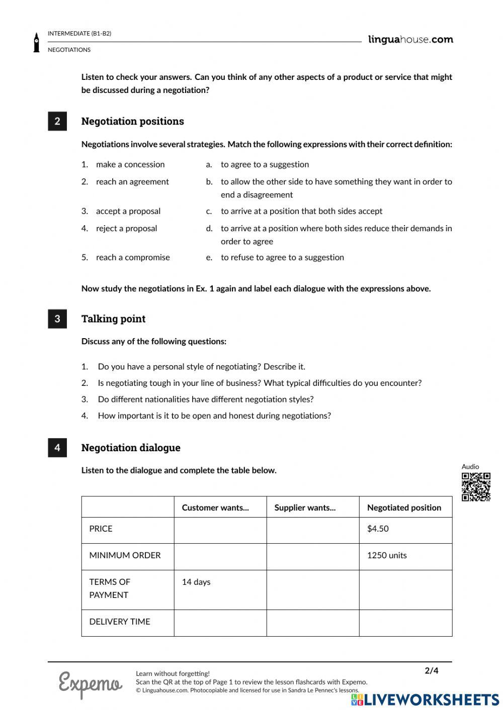 Negotiations Linguaskill online exercise for | Live Worksheets