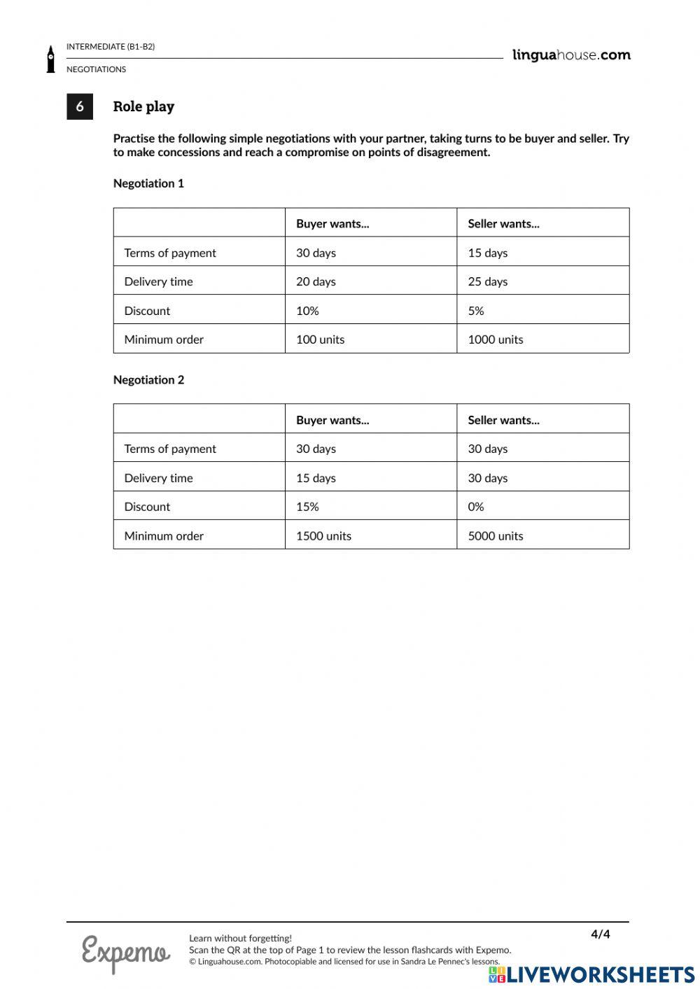 Negotiations Linguaskill online exercise for | Live Worksheets