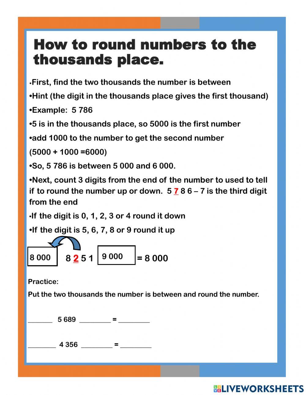 Rounding to Thousands worksheet | Live Worksheets