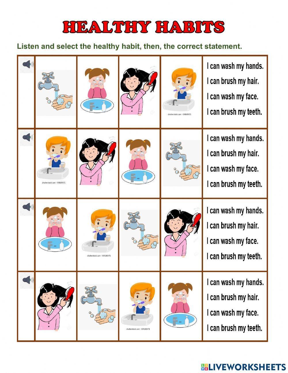 Healthy Habits Interactive Worksheet For Live Worksheets, 55% OFF