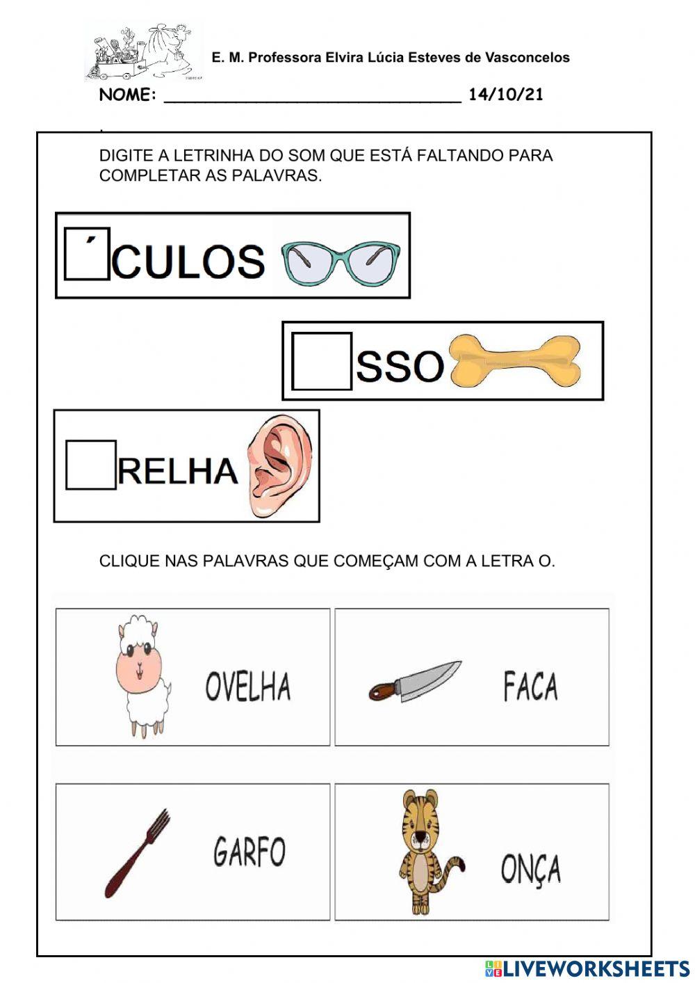 Letra O - parte 3 worksheet | Live Worksheets