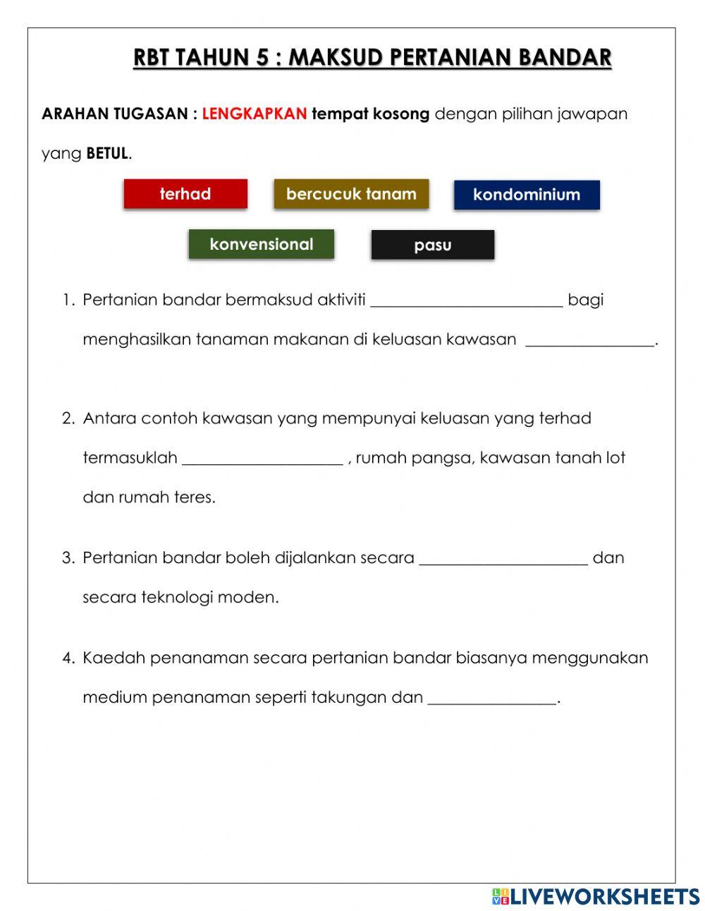 Rbt tahun 5 - m… | Free Interactive Worksheets | 1522854