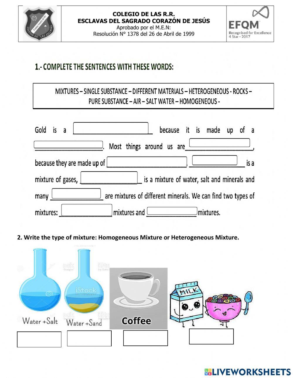 types of mixtur… | Free Interactive Worksheets | 6744360