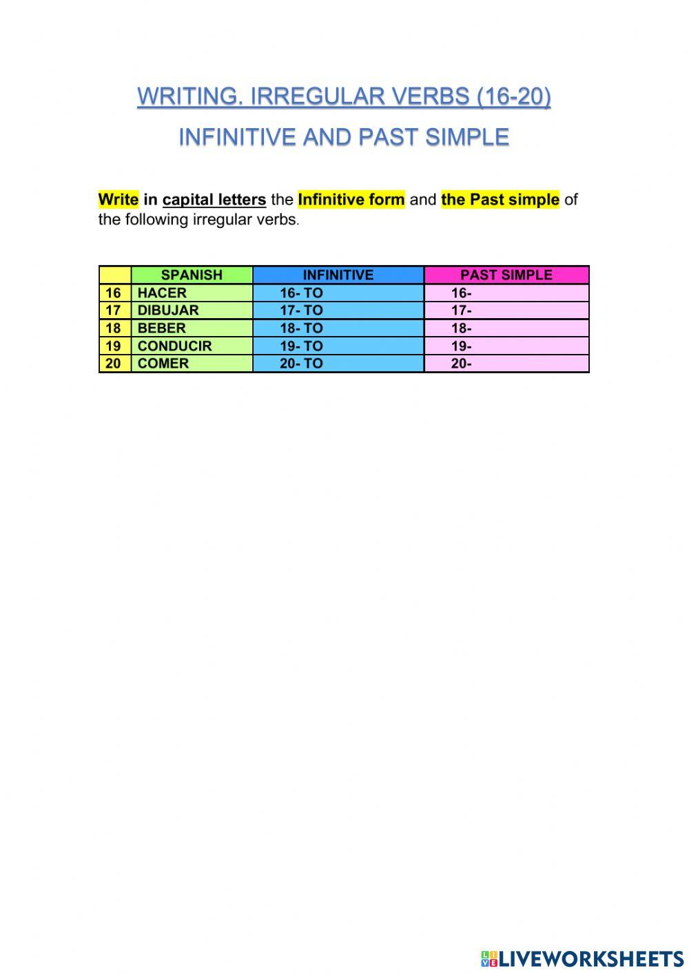 3-irregular verbs.infinitive - past simple 16-20.writing worksheet ...