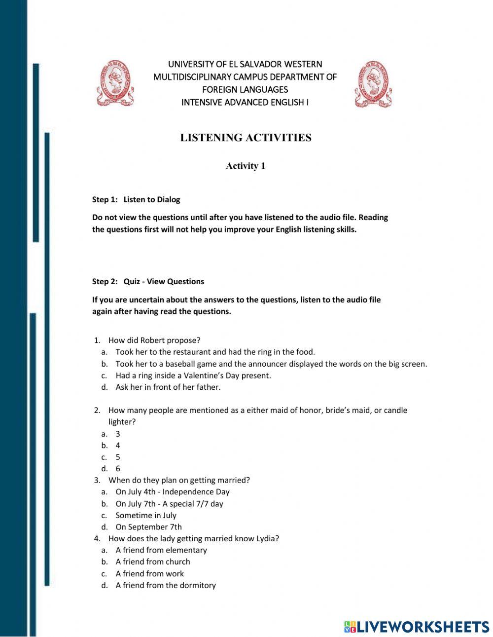 Listening-Practice worksheet | Live Worksheets