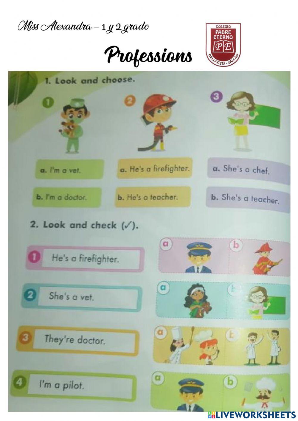 Professions online exercise for 1 y 2 grado | Live Worksheets