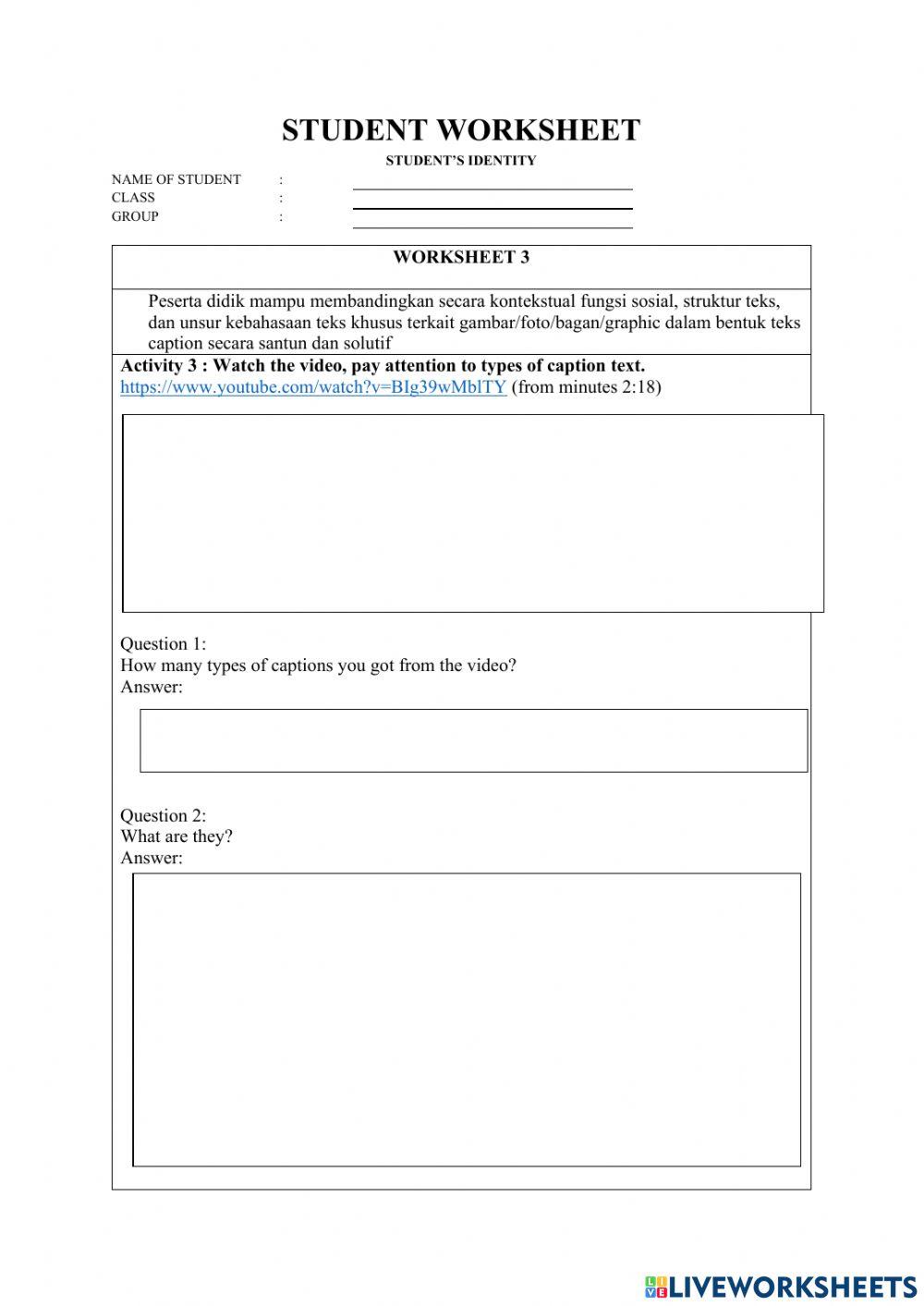 Drag and drop caption text types worksheet | Live Worksheets