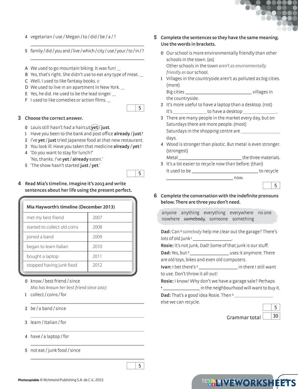 REVIEW UNITS 1-3 ACHIEVERS B1 online exercise for | Live Worksheets