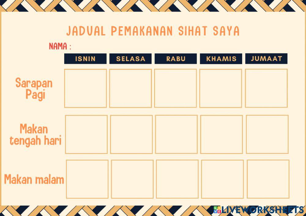 Jadual pemakanan sihat saya | NOR HASHIDA BINTI ABD