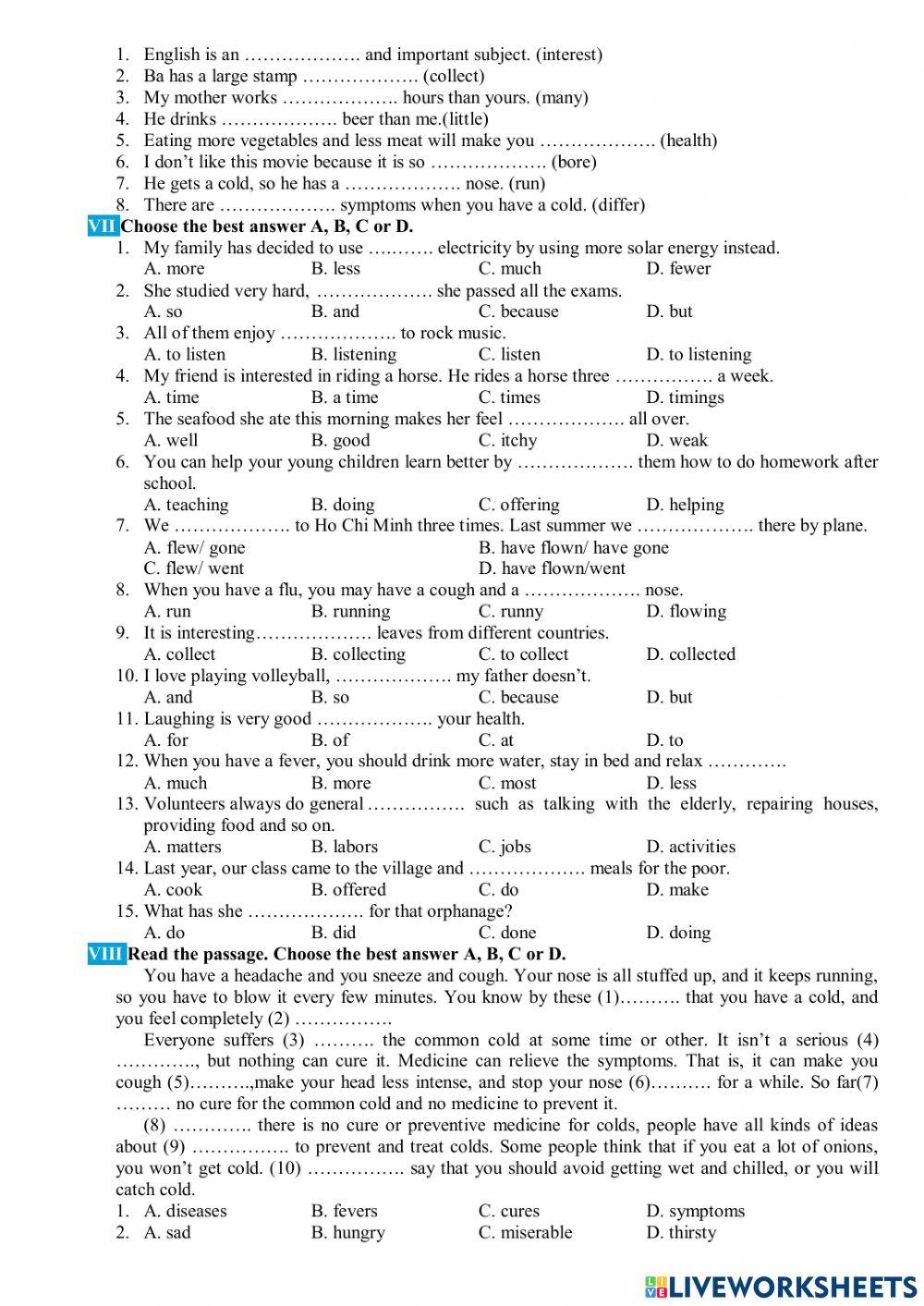 English 7-Review Unit 1-2-3 (B4-Basic) worksheet | Live Worksheets