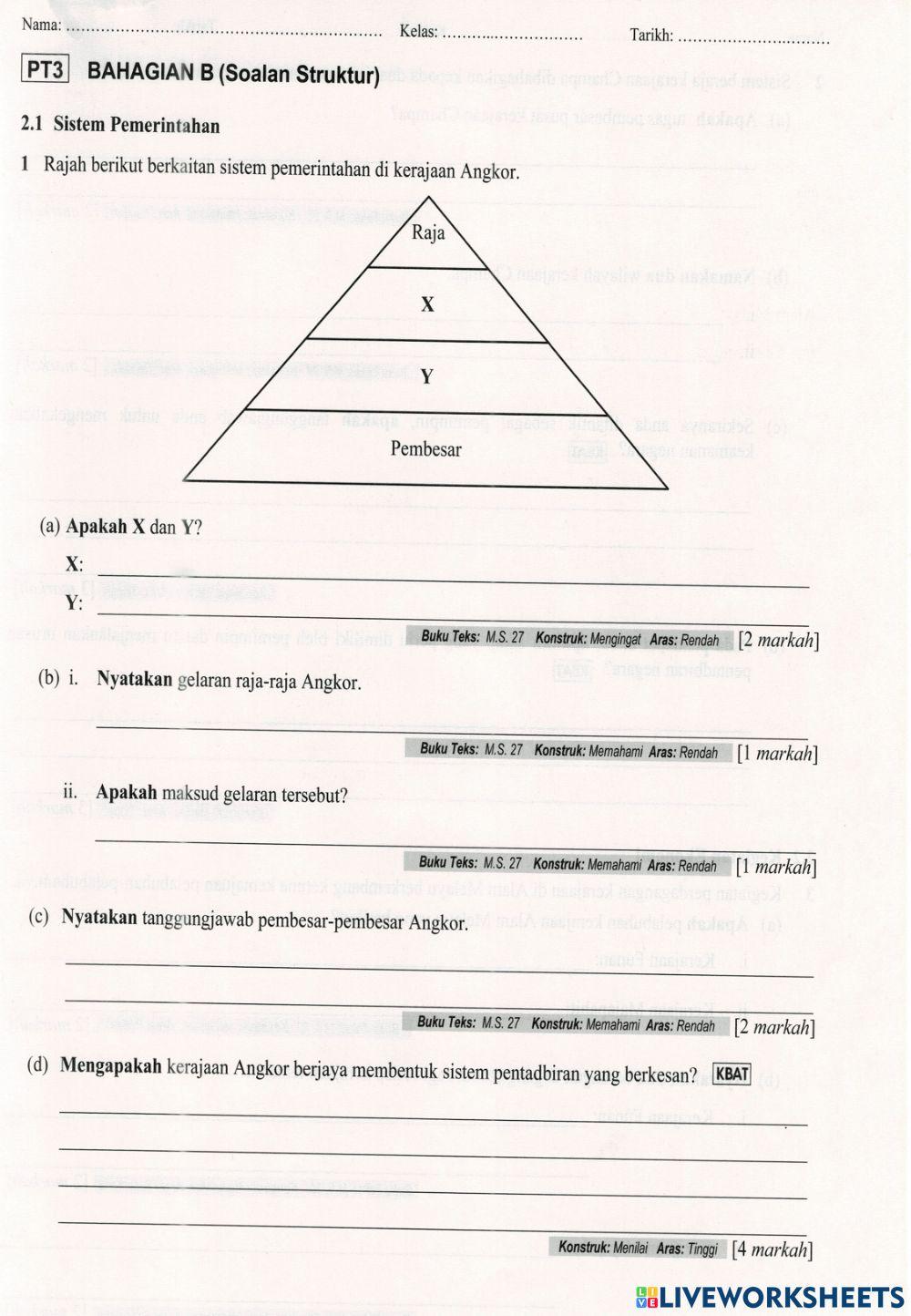 Soalan Struktur Bab 2 T2 2.1 Sistem Pemerintahan online exercise for | Live Worksheets