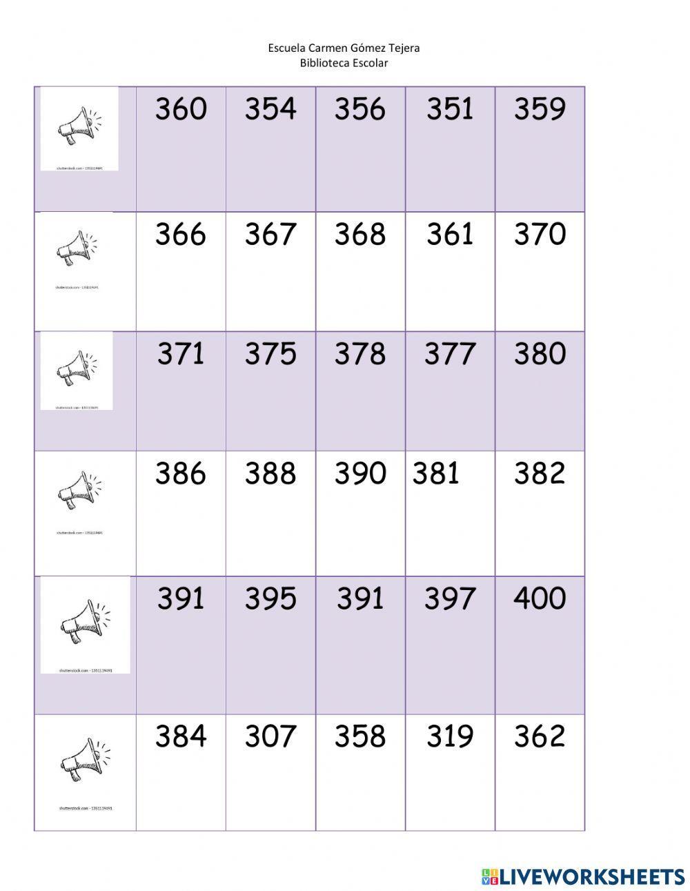 Reconocer números 300 al 400 worksheet | Live Worksheets