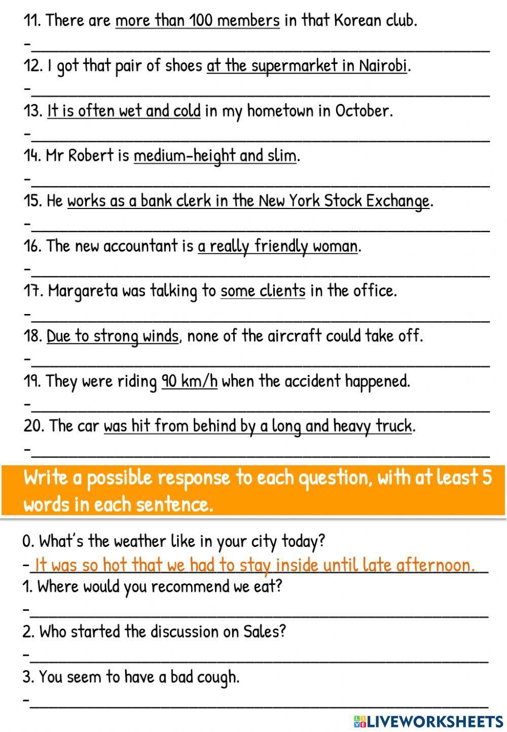 Toeic part 2 writing worksheet | Live Worksheets