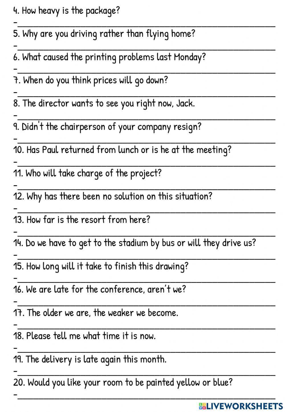 Toeic part 2 writing worksheet | Live Worksheets