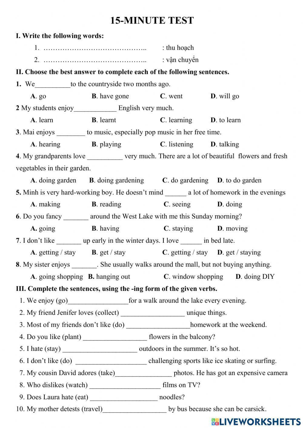 10-minute test-8a3 worksheet | Live Worksheets