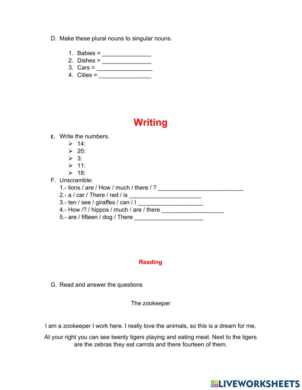 English exam 2nd grade interactive worksheet | Live Worksheets