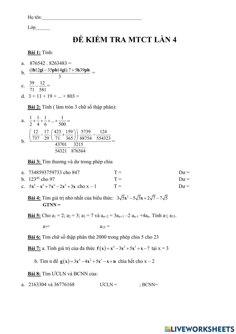 MTCT-lan 4 online exercise for | Live Worksheets