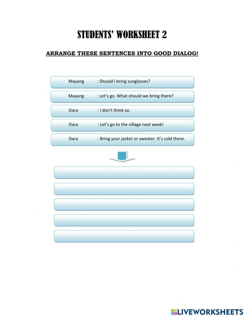 Arranging suggestion dialog worksheet | Live Worksheets