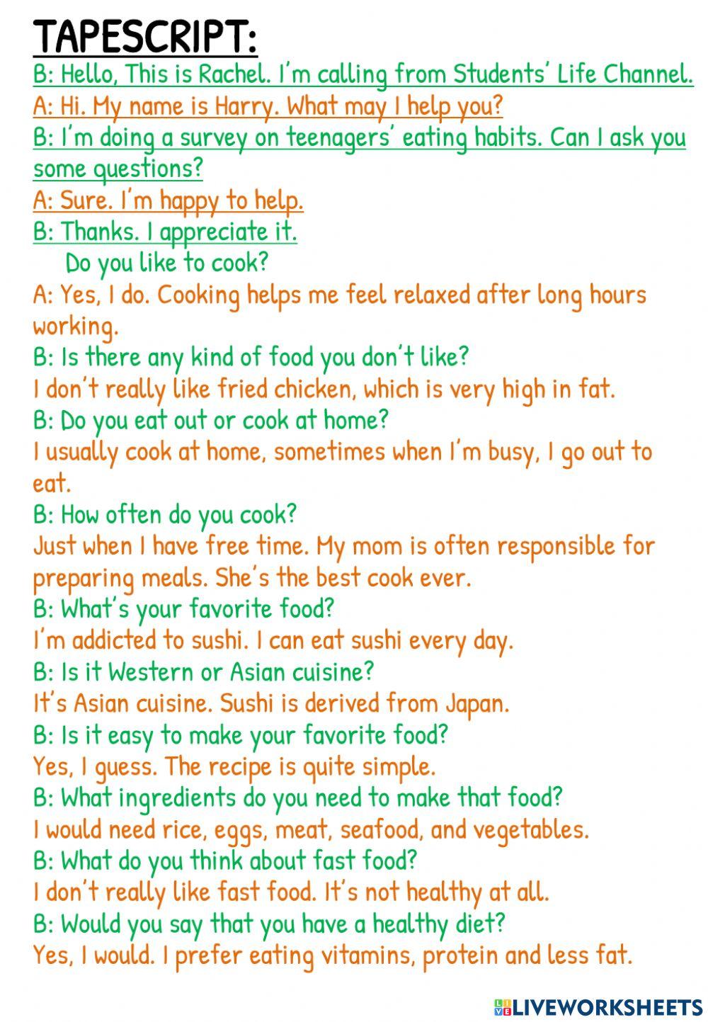 Toeic part 2 speaking test worksheet | Live Worksheets