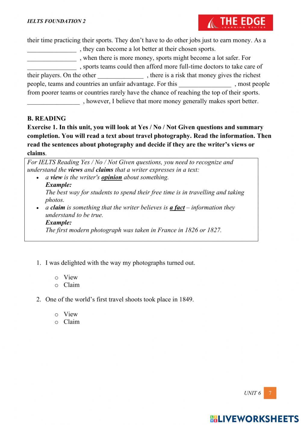 Unit 6 - Vocabulry and grammar worksheet | Live Worksheets
