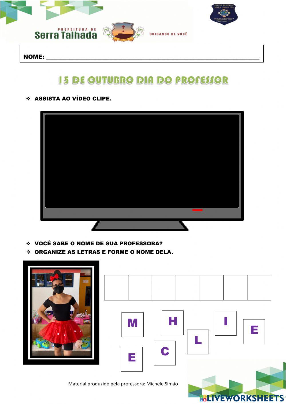 Dia do professor interactive worksheet | Live Worksheets