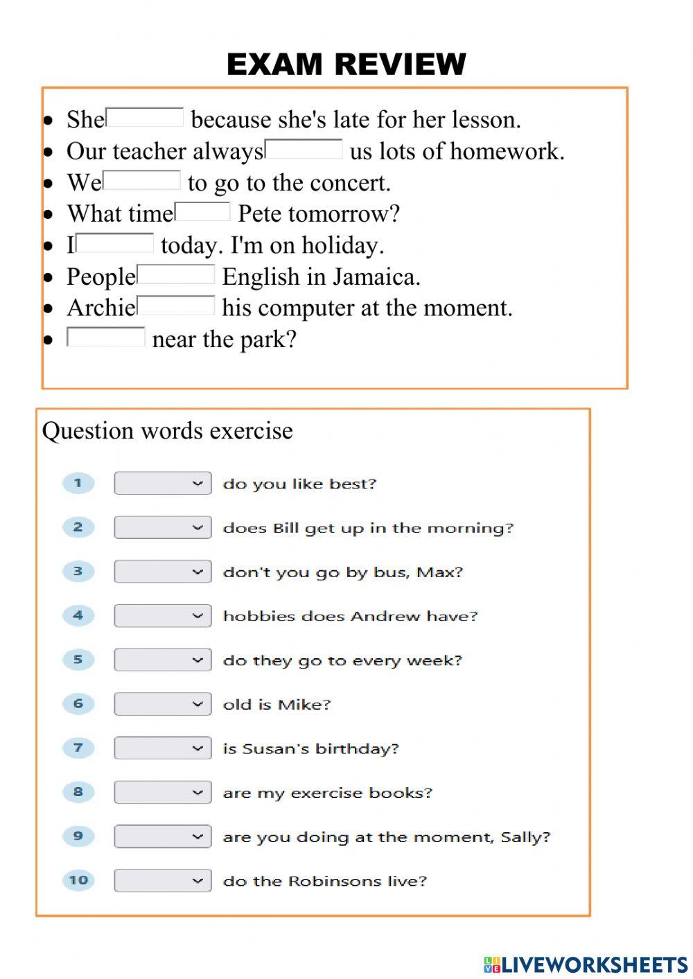 1526012 | Review exam | rubenv | LiveWorksheets