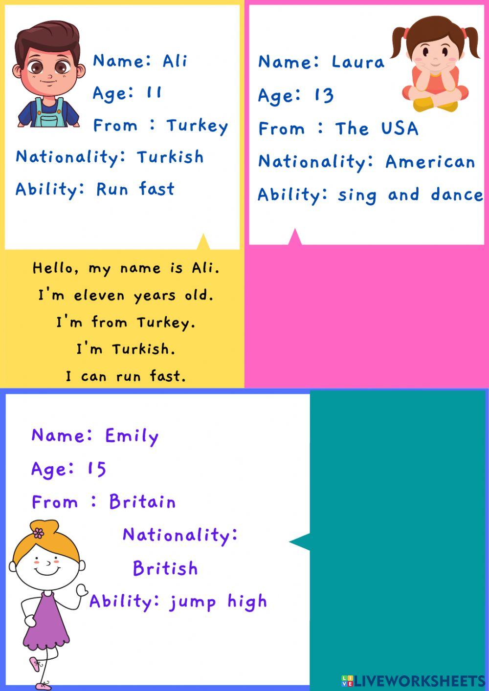 Nationality cards worksheet | Live Worksheets