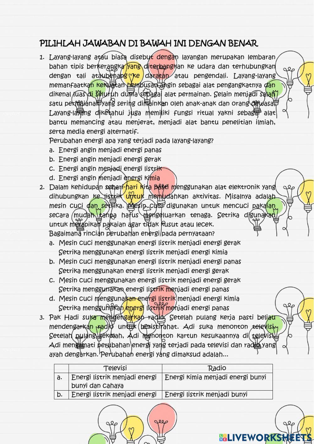Liveworksheet Tematik muatan IPA Kelas 4 Tema 2 Subtema 2 worksheet | Live Worksheets