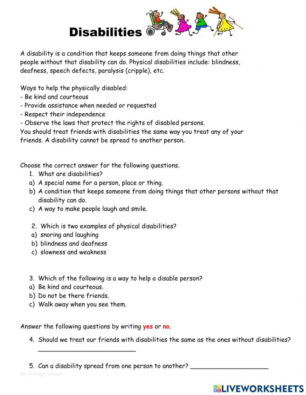Disabilities 4007991 | Mrs_Higgs2Brown | Live Worksheets