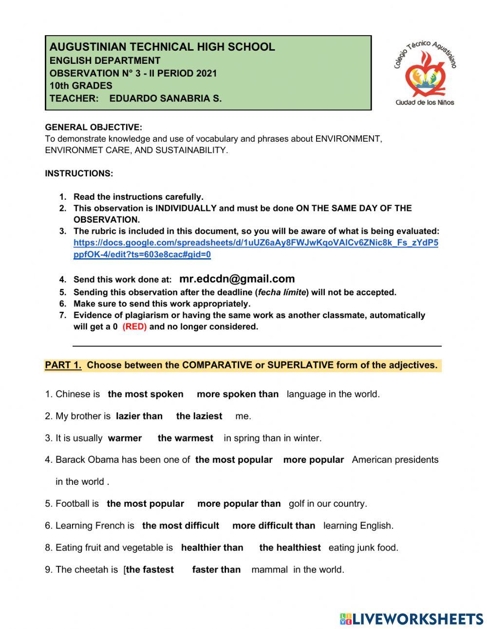 OBSERVATION - 3 - 10th GRADES - AUGUSTINIAN TECHNICAL HIGH SCHOOL ...