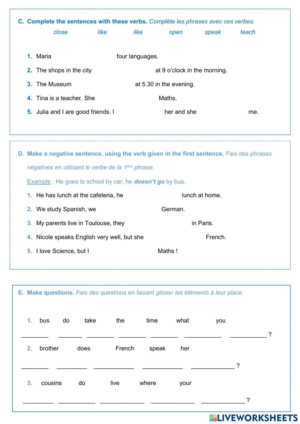 Simple Present online exercise for Year 8 | Live Worksheets