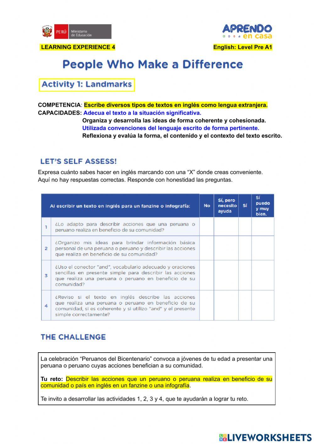 People who make a difference worksheet for Level Pre A1 | Live Worksheets