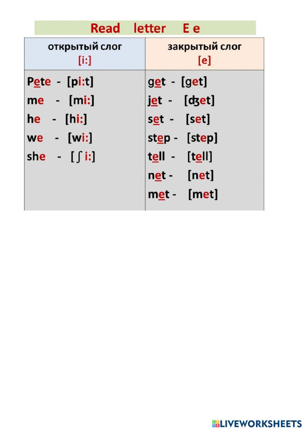 Reading vowels interactive worksheet | Live Worksheets