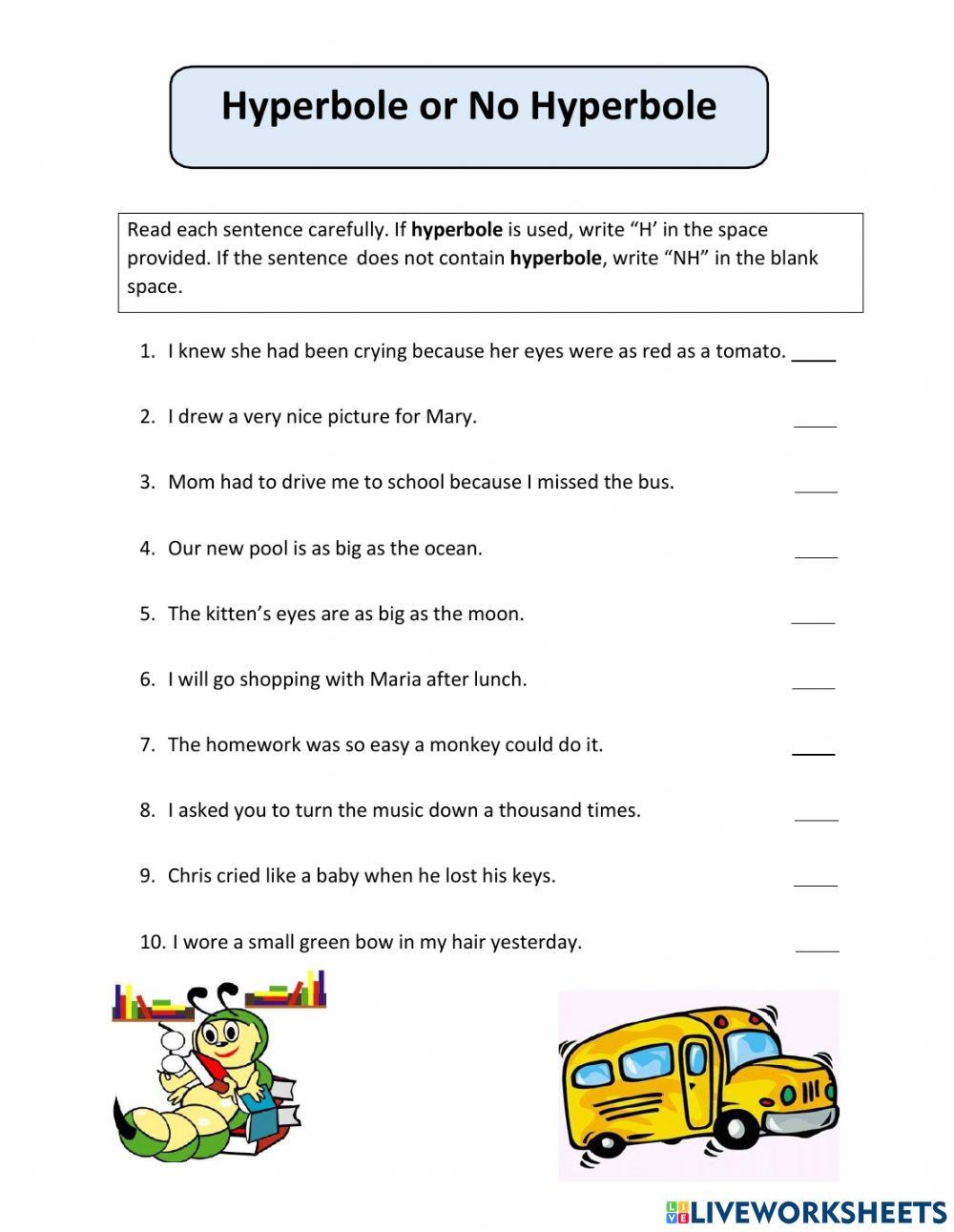 Hyperbole or No… | Free Interactive Worksheets | 5207082