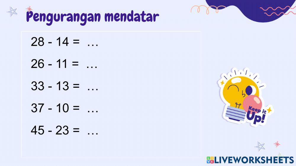 pengurangan dua bilangan online exercise for | Live Worksheets