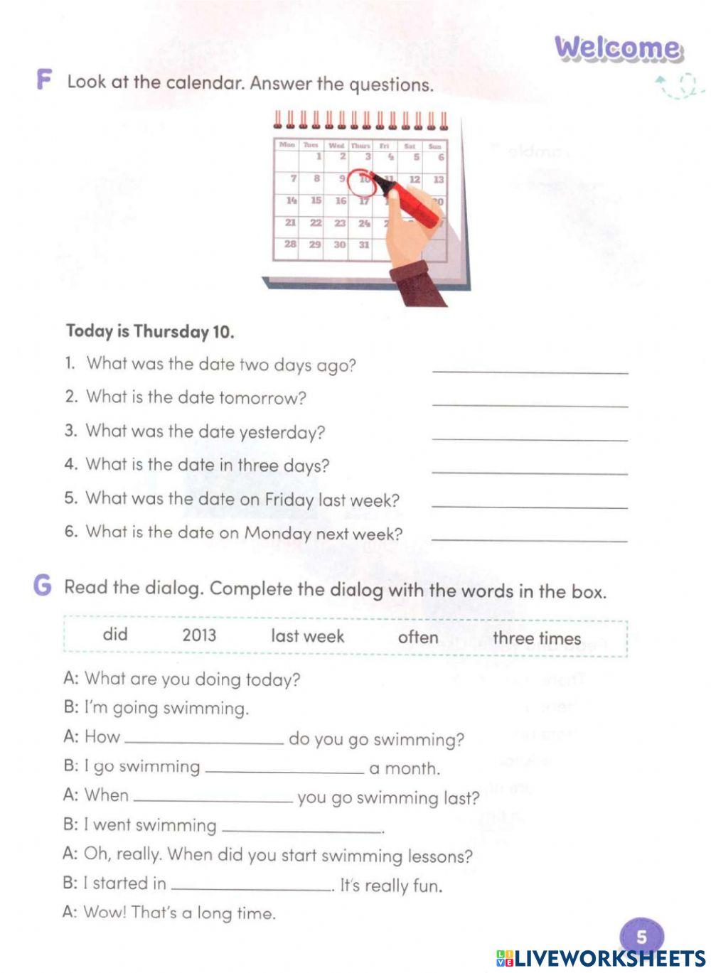 HANG OUT 6 UNIT WELCOME P 4 - 7 online exercise for | Live Worksheets