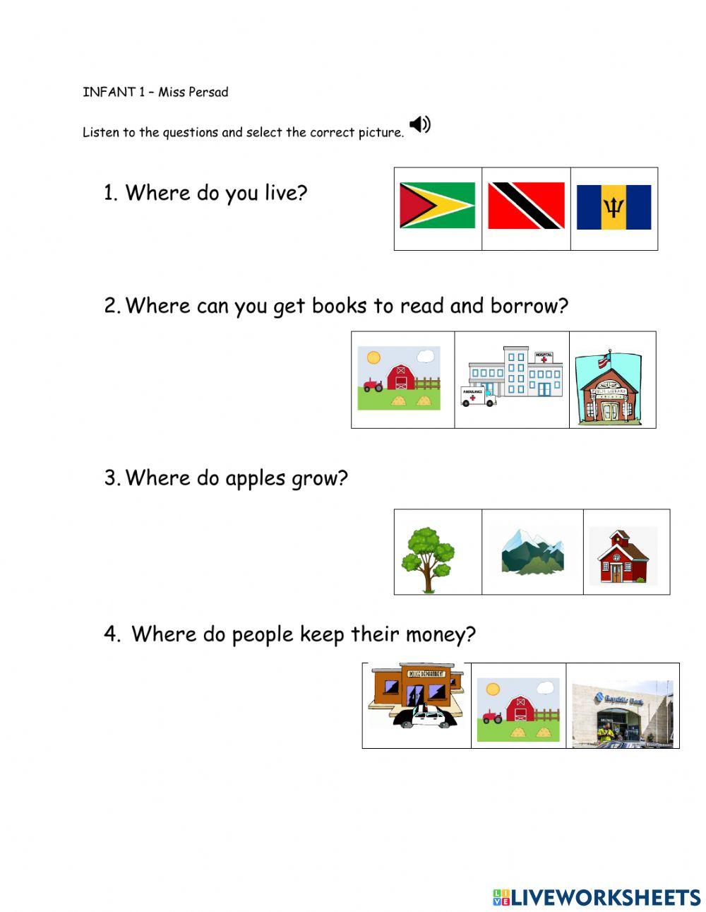 Question - Where? worksheet | Live Worksheets